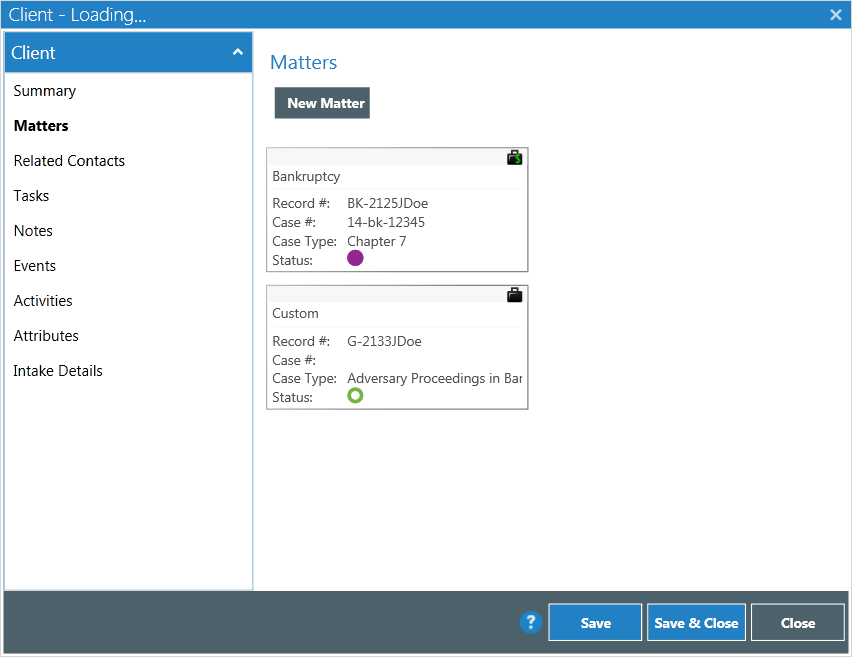 How do I add a new Matter to an existing Client?